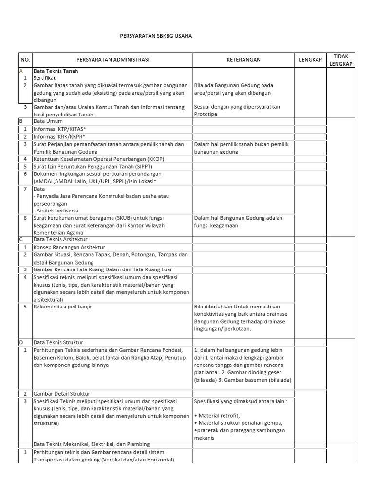 Persyaratan Administrasi SBKBG | PDF
