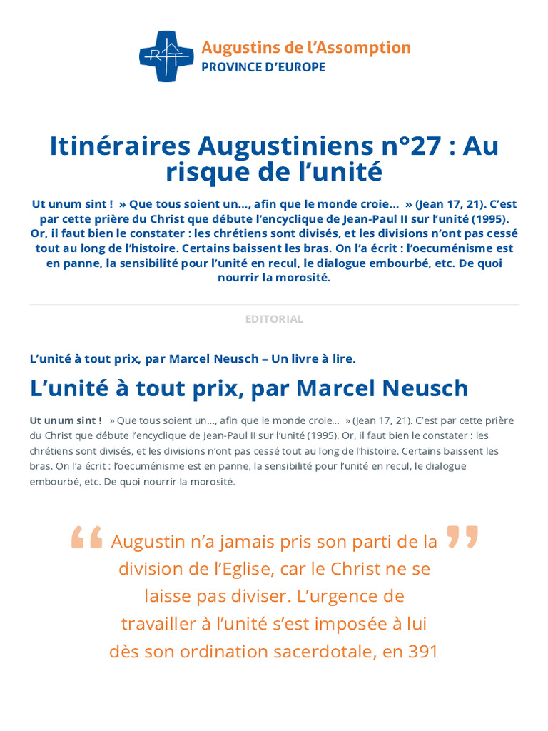 Unité chrétienne selon Augustin | PDF | Augustin d'Hippone | Église ...