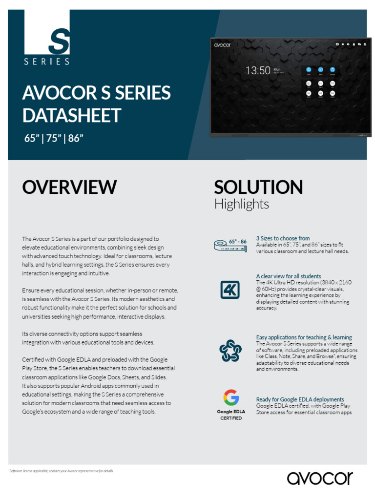 Avocor S Series for Interactive Classrooms | PDF | Hdmi | Google Play