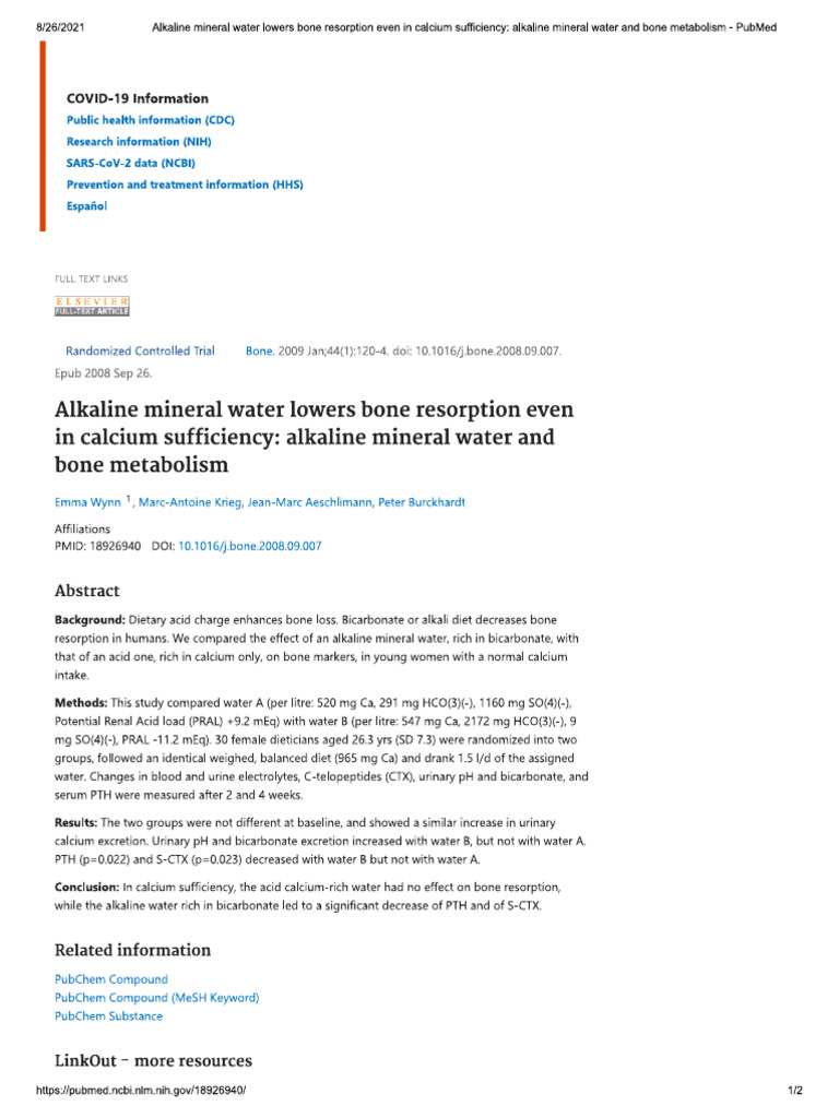 Alkaline Water-Bone Resroption | PDF