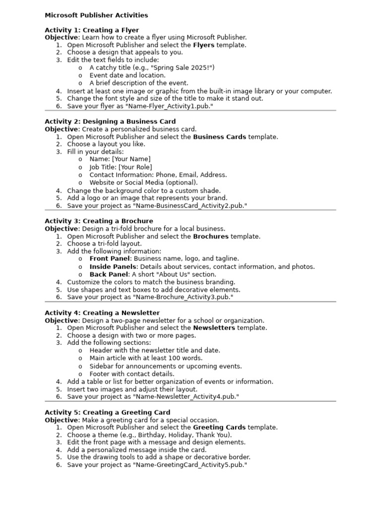 Microsoft Publisher Activities | PDF | Page Layout | Computing
