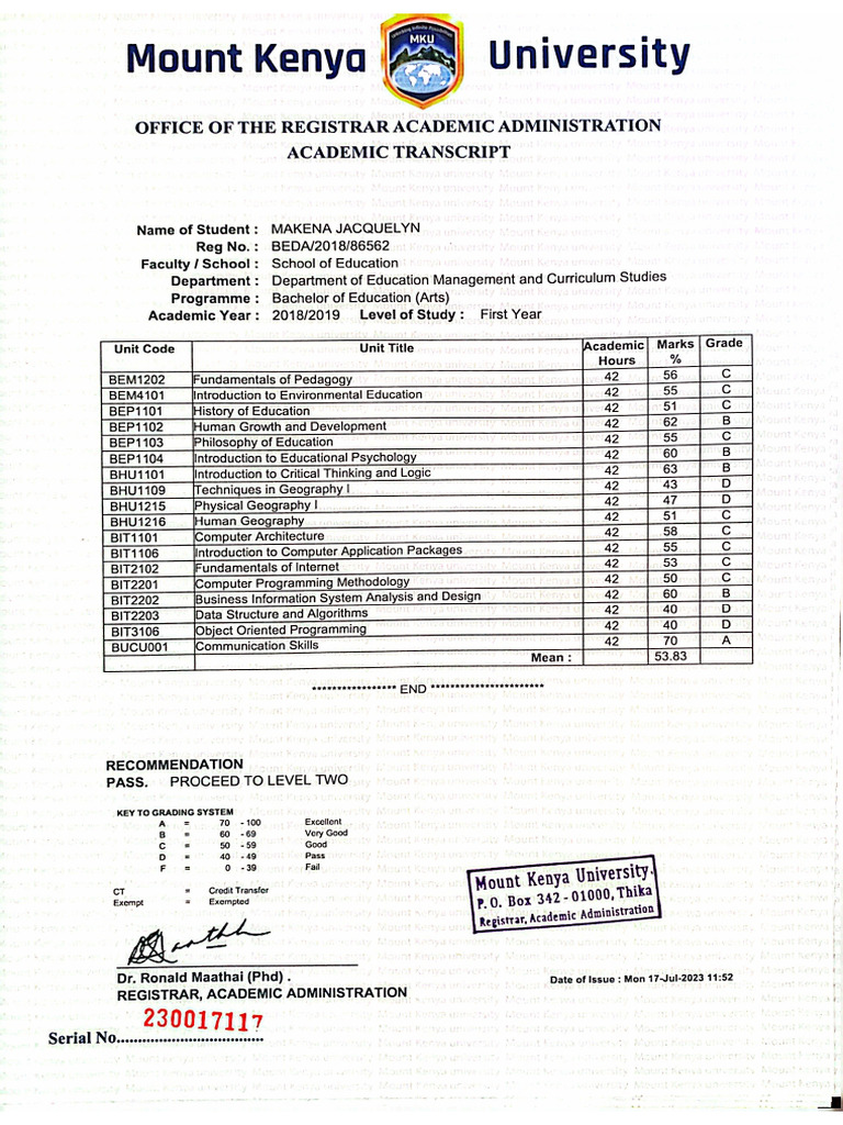 Transcript 1st Yr | PDF