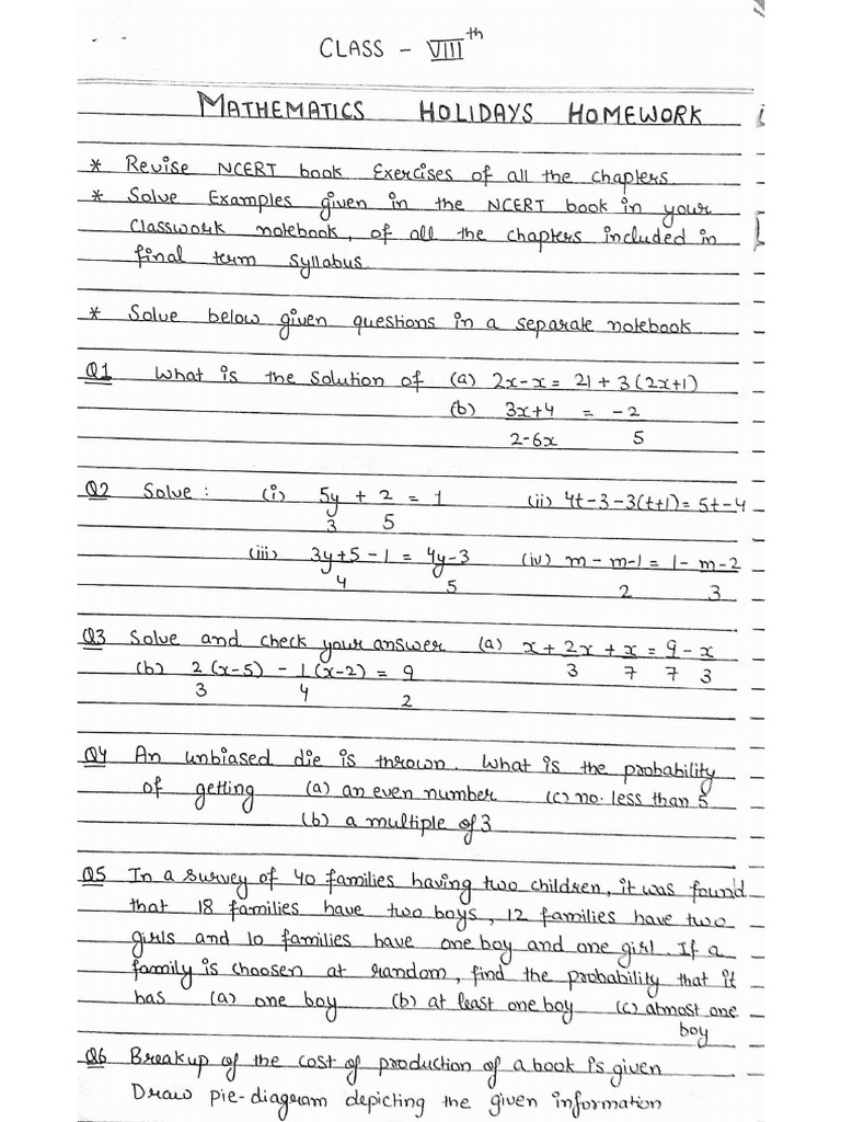 Maths Class 8 Holidays Homwork | PDF