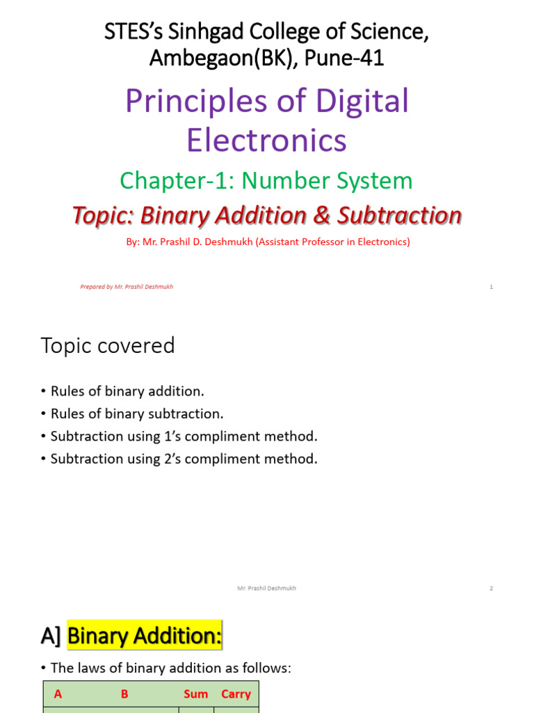 Ch 1 7 Binary Addition Subtraction Pdf Subtraction Lexicology