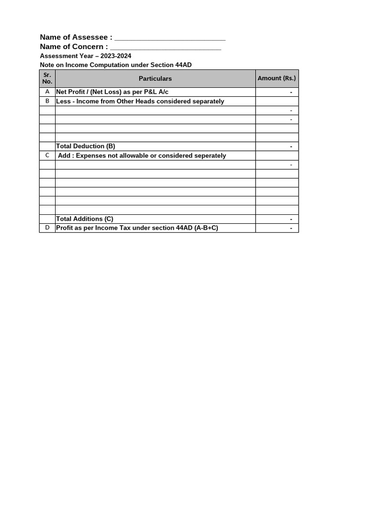 Income Computation under Section 44AD | PDF