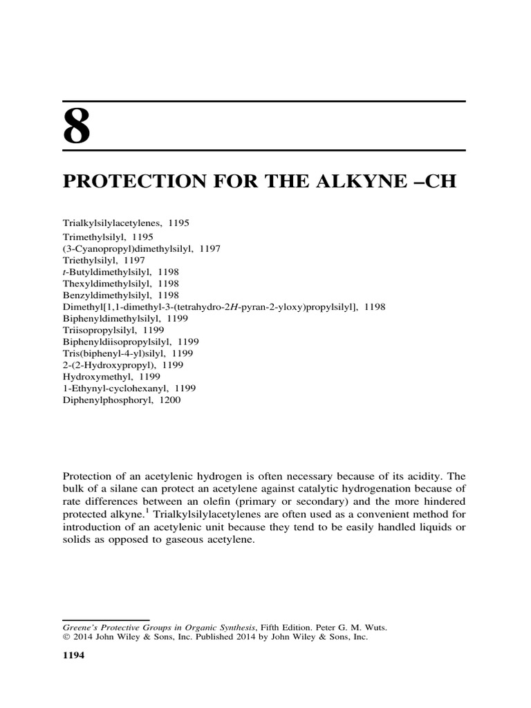 Alkyne Protection Strategies in Synthesis | PDF | Ether | Chemistry