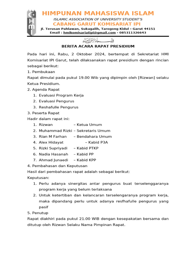 Rapat Presidium HMI Garut | PDF