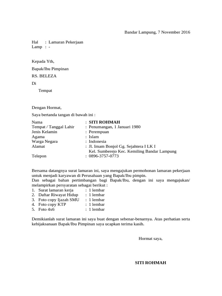 Lamaran SITI ROHMAH | PDF