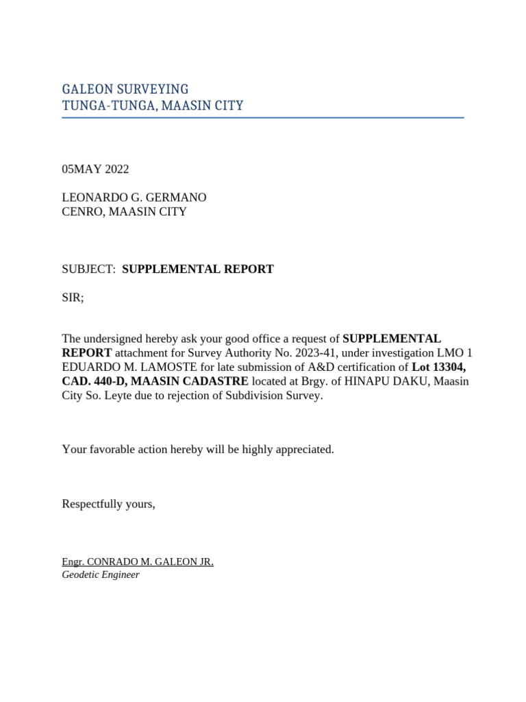 Supplemental Survey Report Request | PDF