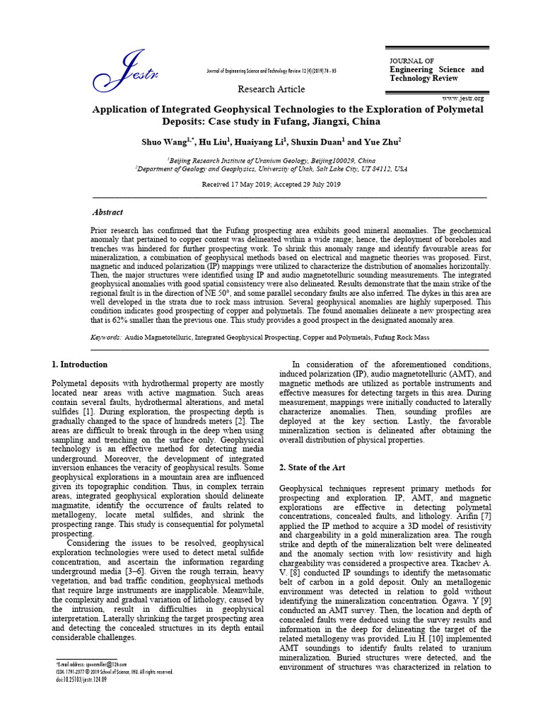 Application of Integrated Geophysical Technologies To The Exploration ...