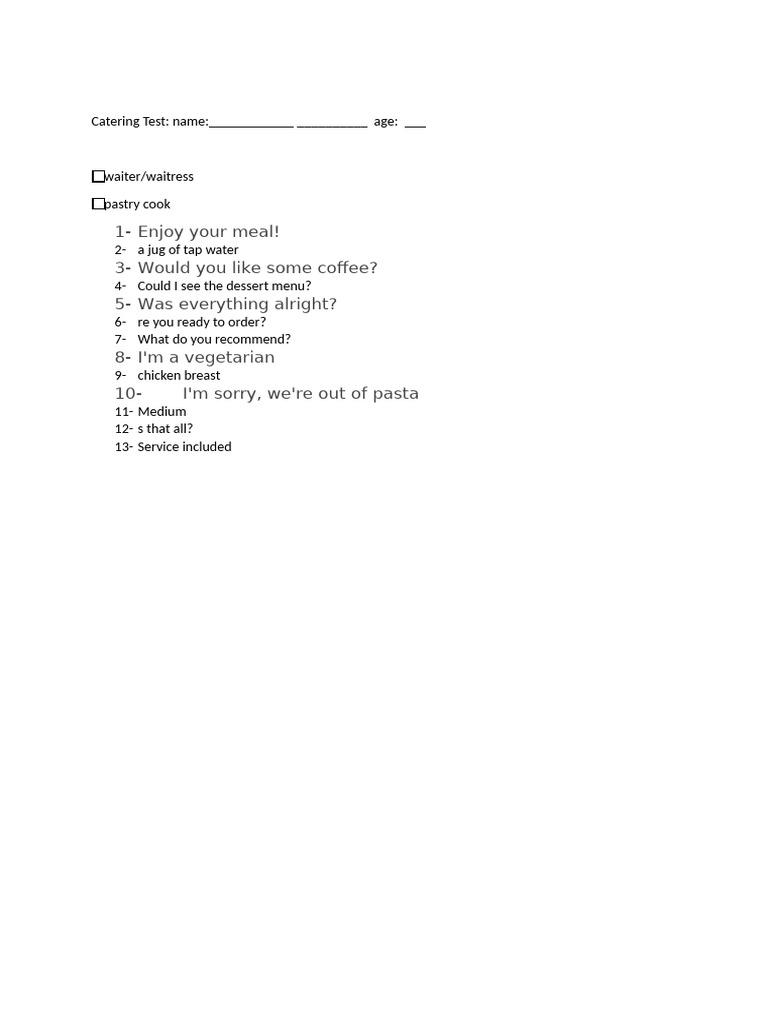 Catering Fillable Test 2 | PDF