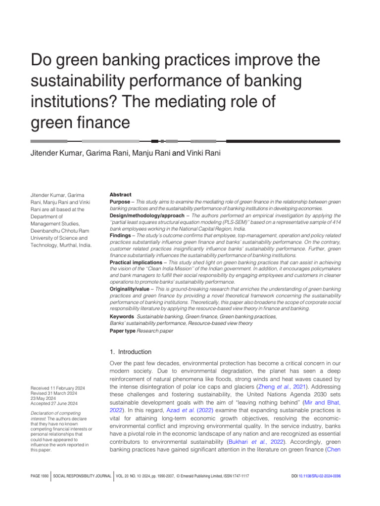 Green Banking and Sustainability Performance | PDF | Survey Methodology ...