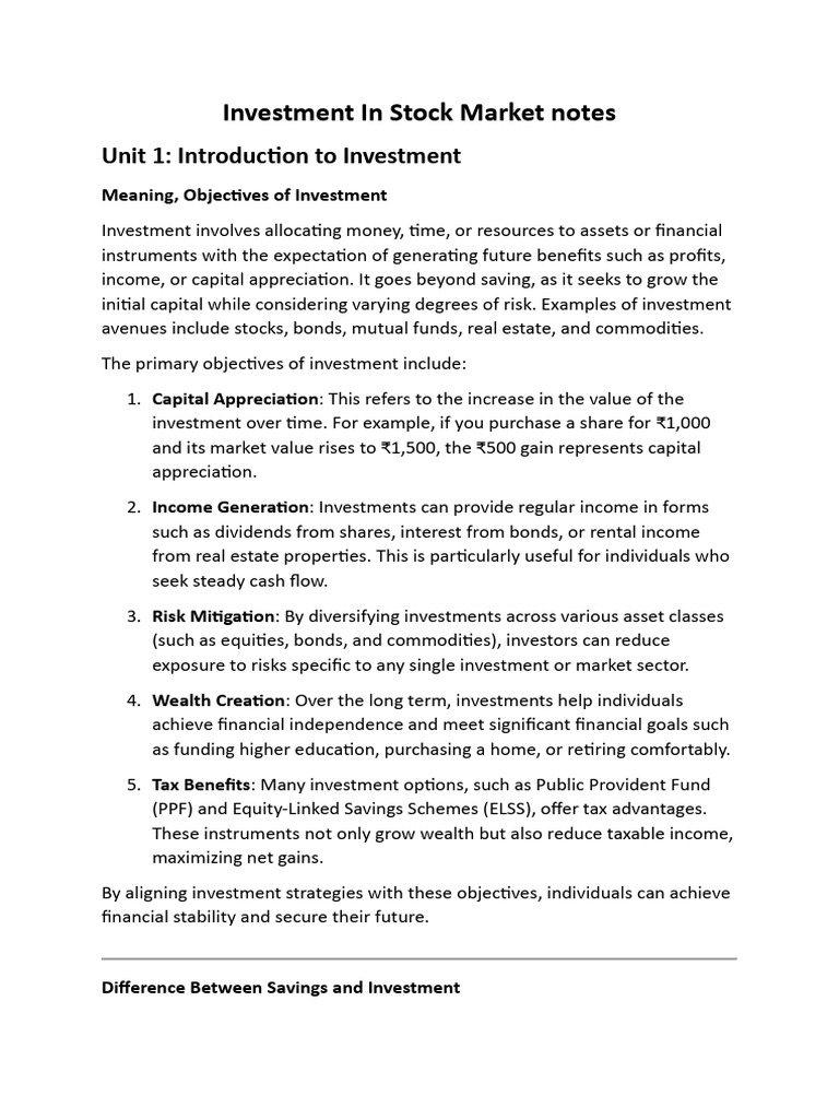 Investment in Stock Market Notes | PDF | Investing | Wealth