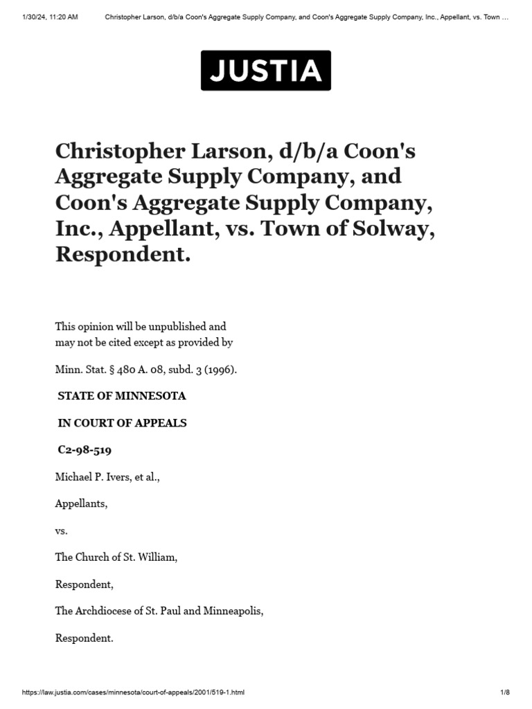 Christopher Larson, D/b/a Coon's Aggregate Supply Company, and Coon's ...