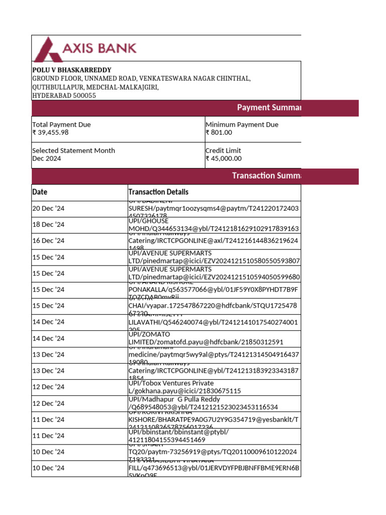 CC Statement 2025 01 09 | PDF | Debit Card | Personal Finance