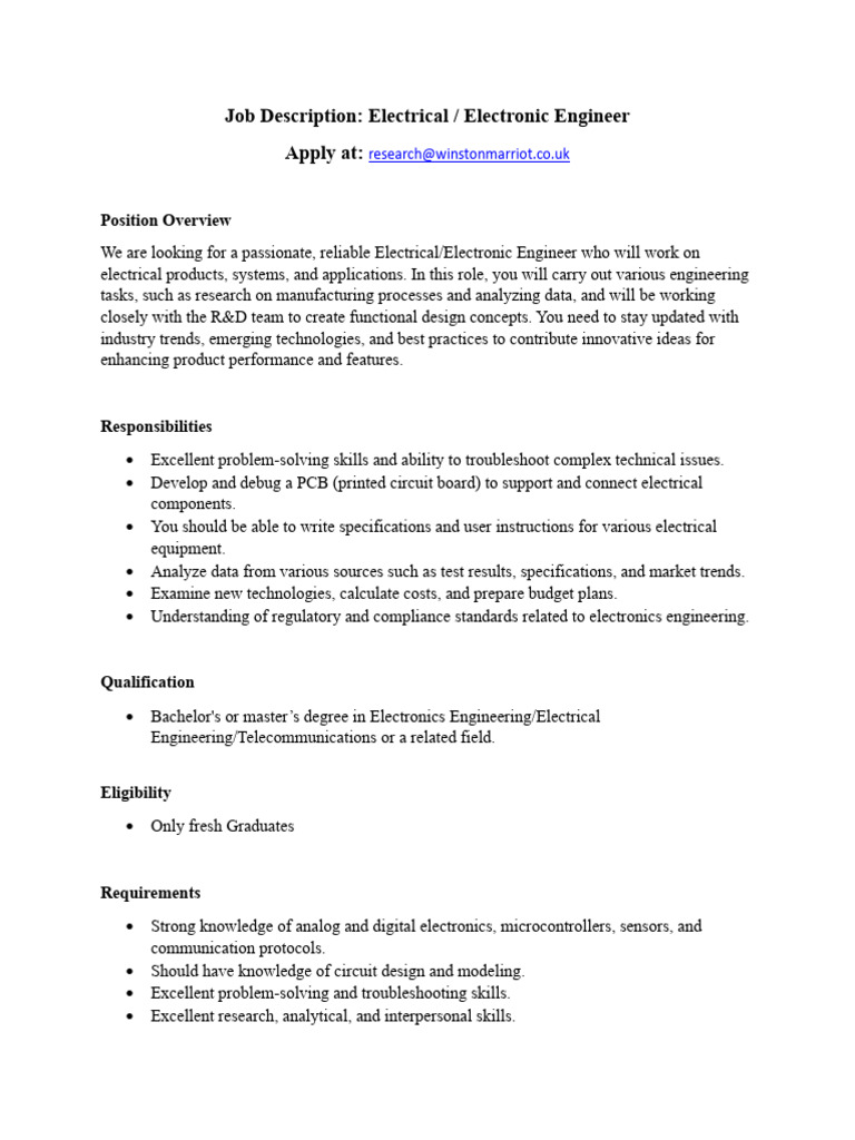 JD Electronics Engineer | PDF