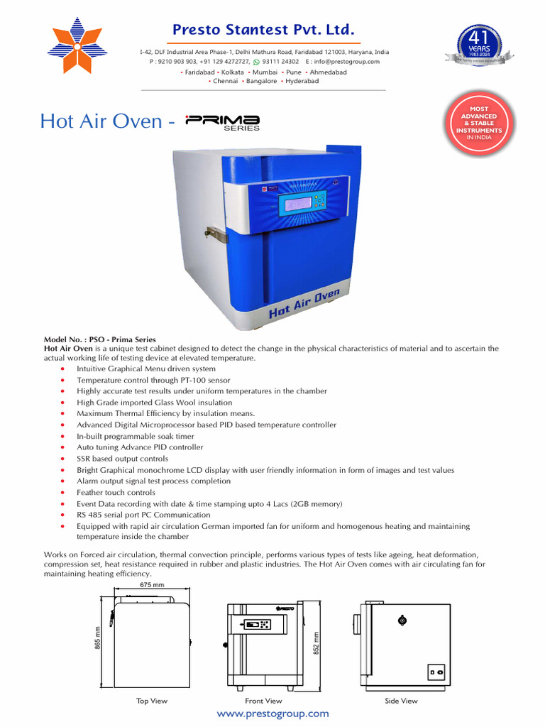 455298473.hot Air Oven Prima Series | PDF | Thermal Insulation