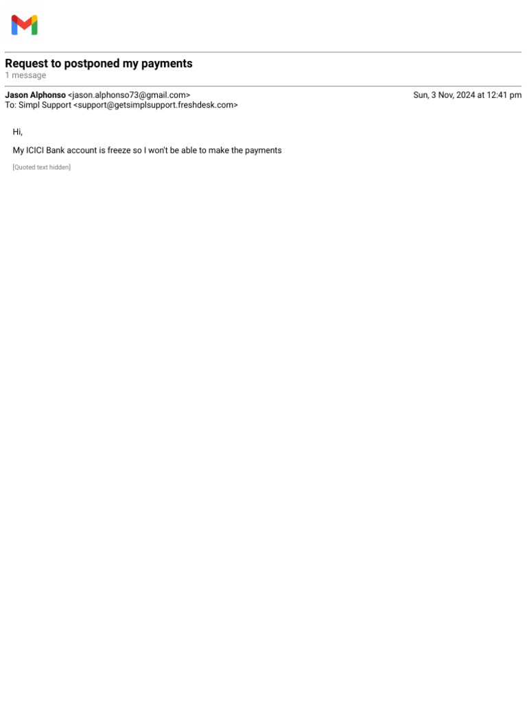 Gmail - Request to postponed my payments | PDF