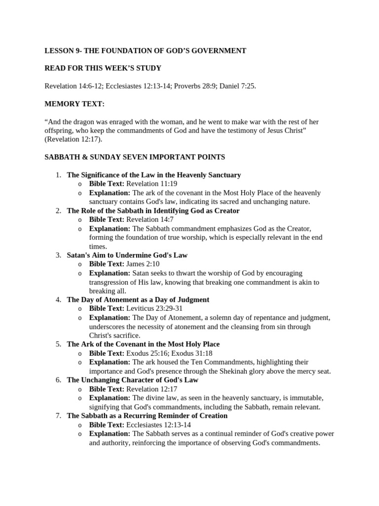 LESSON 9 The Foundation of God’s Government | PDF | Ten Commandments | God