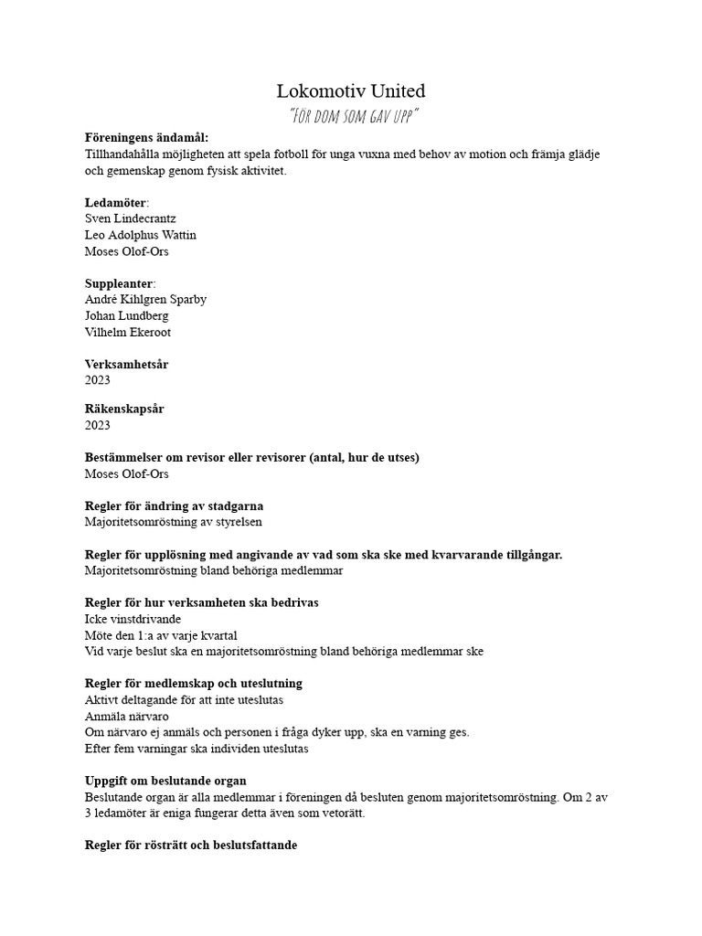 Stadgar LU - Google Dokument | PDF