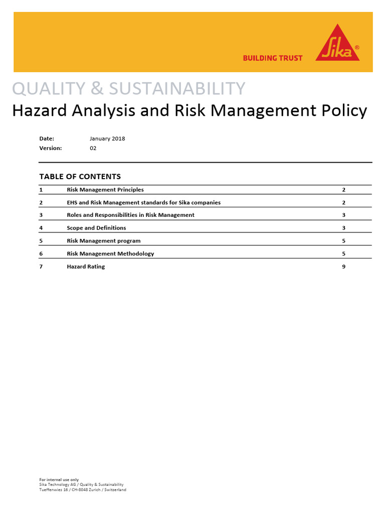 Hazard Analysis and Risk Management Policy | PDF | Risk Management | Risk