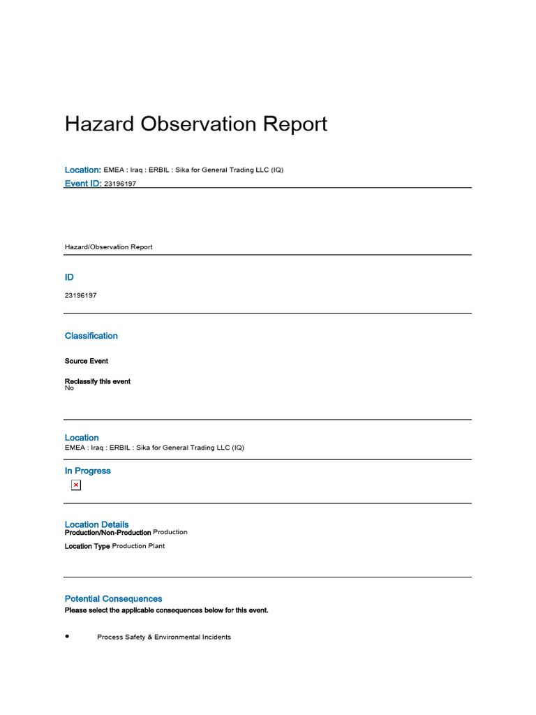 Hazard Observation 23196197 | PDF | Safety | Occupational Safety And Health