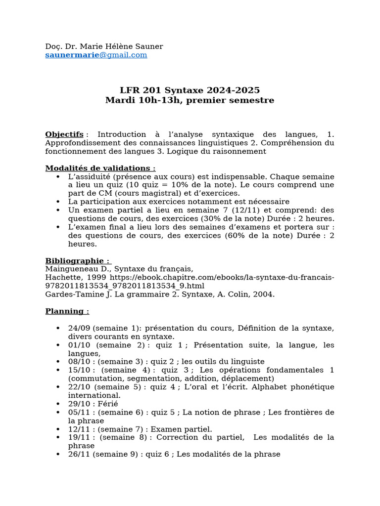 Syntaxe synopsis 2024-2025 | PDF