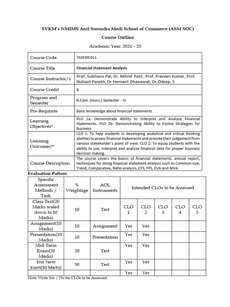 FSA Course Outline 2025 | PDF | Business