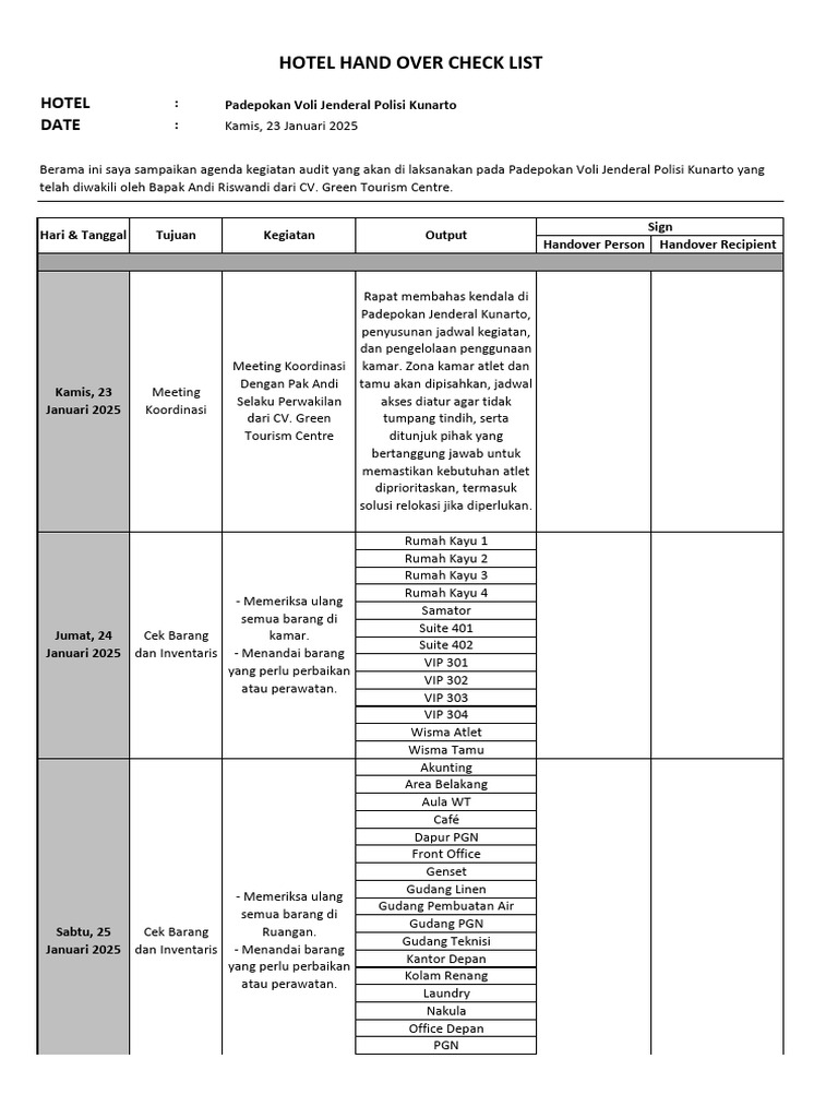 Compile List Handover | PDF