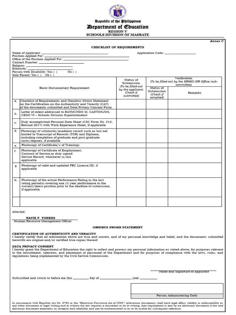 Annex C-Checklist of Requirements of Applicants | PDF