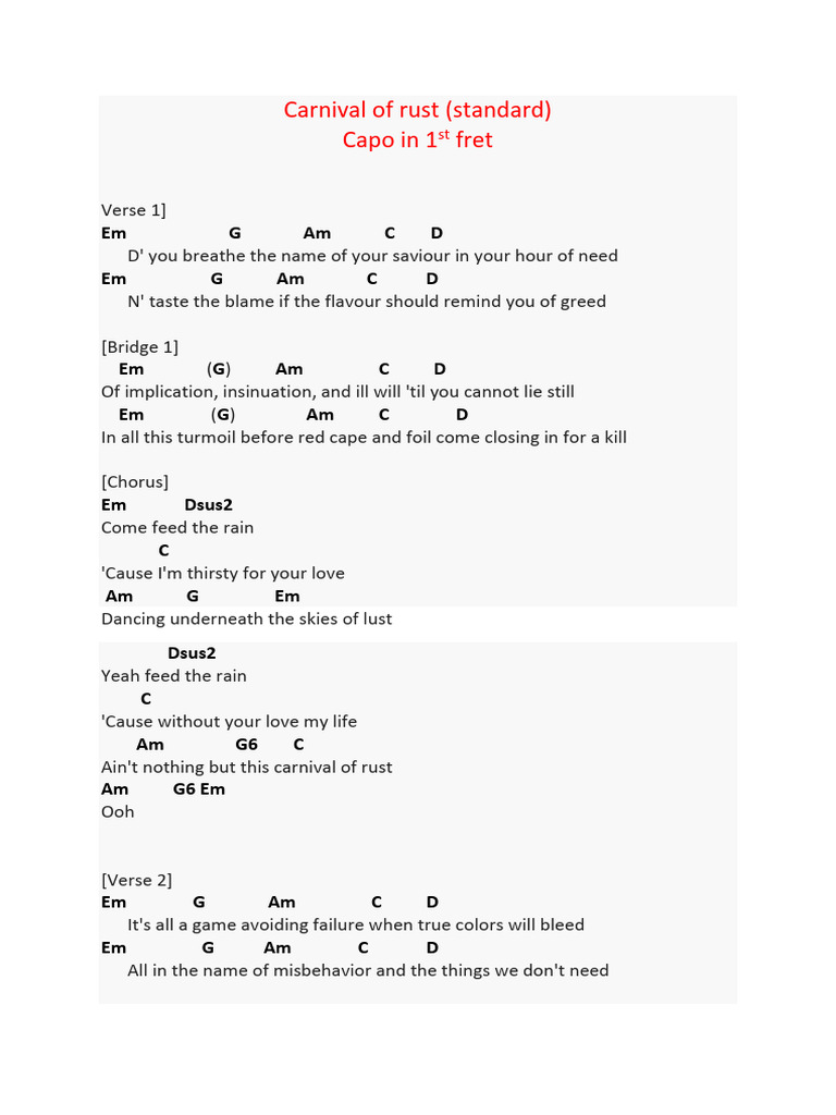 Guitar Chords for "Carnival of Rust" | PDF
