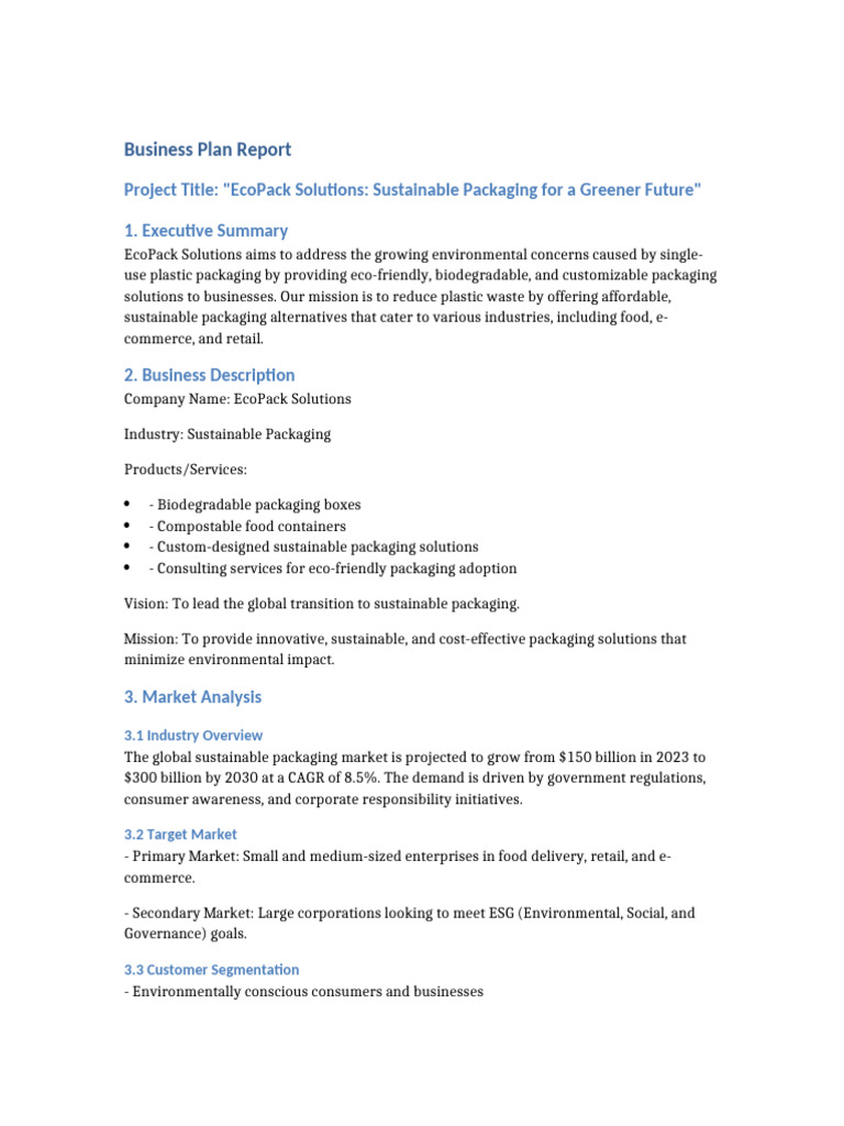 EcoPack: Sustainable Packaging Plan | PDF