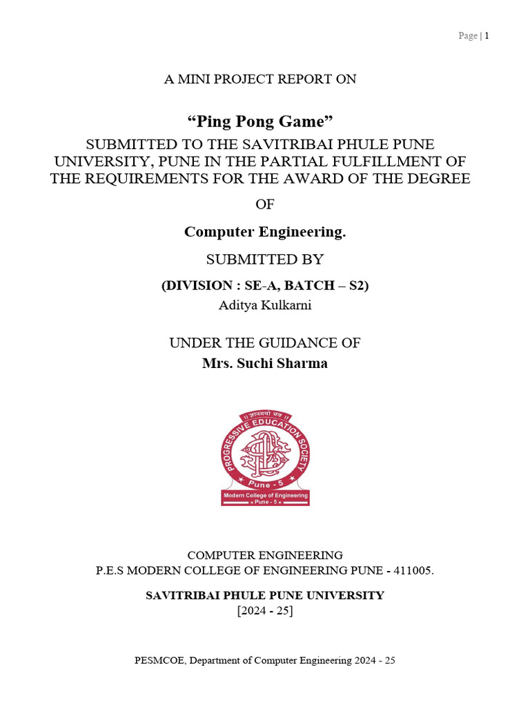 Mini Project on Ping Pong Game | PDF | Artificial Intelligence ...