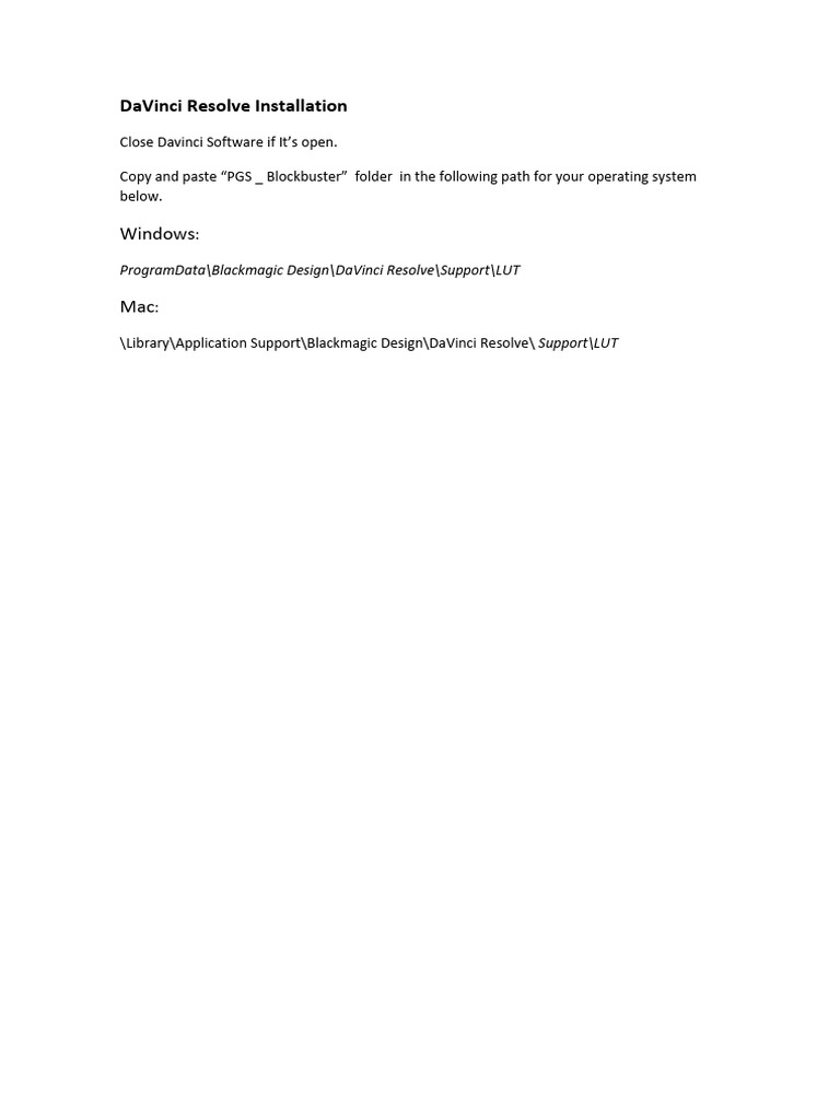 DaVinci Resolve LUT Setup Guide | PDF