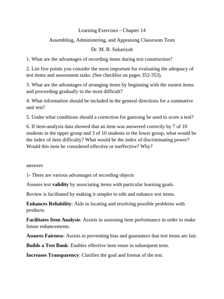 Learning Exercises - Chapter 14 | PDF | Educational Assessment | Cognition