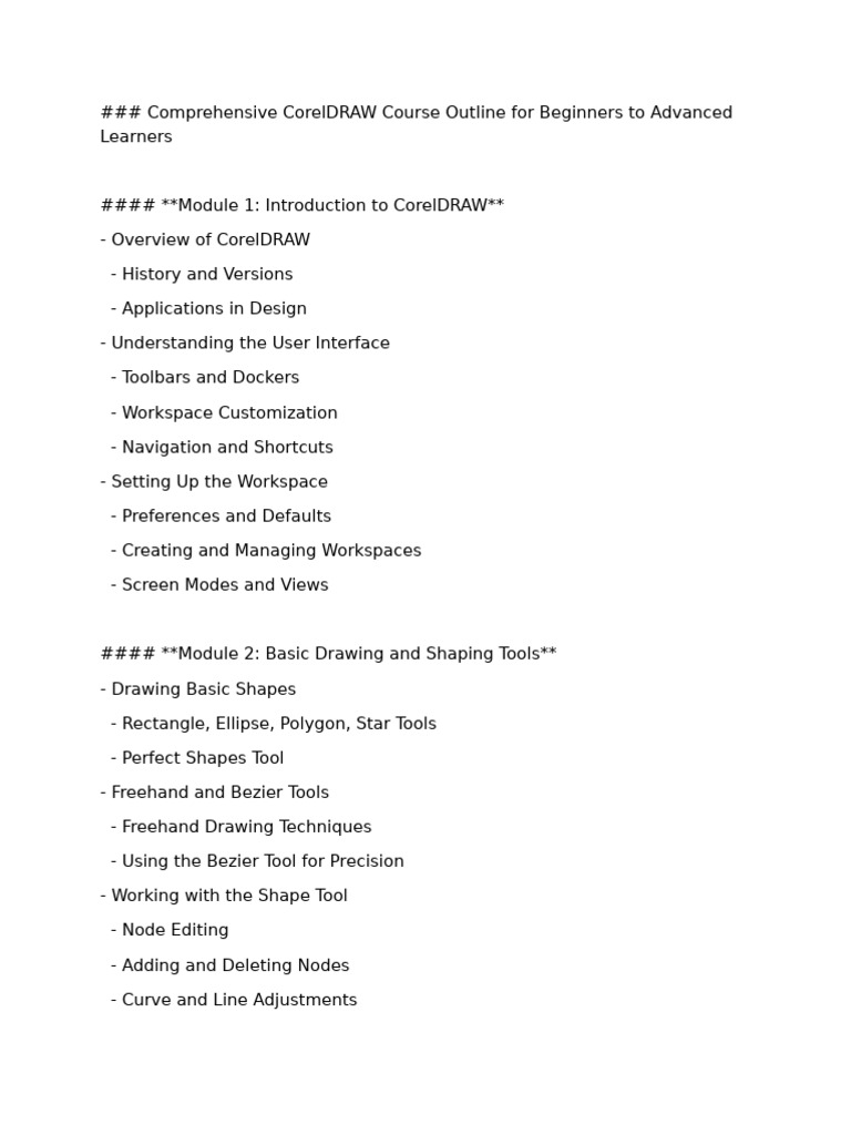 Corel Draw Course Outline | PDF | Shape | Computing