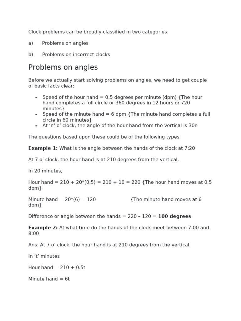 Clock Problems Can Be Broadly Classified in Two Categories | PDF | Clock