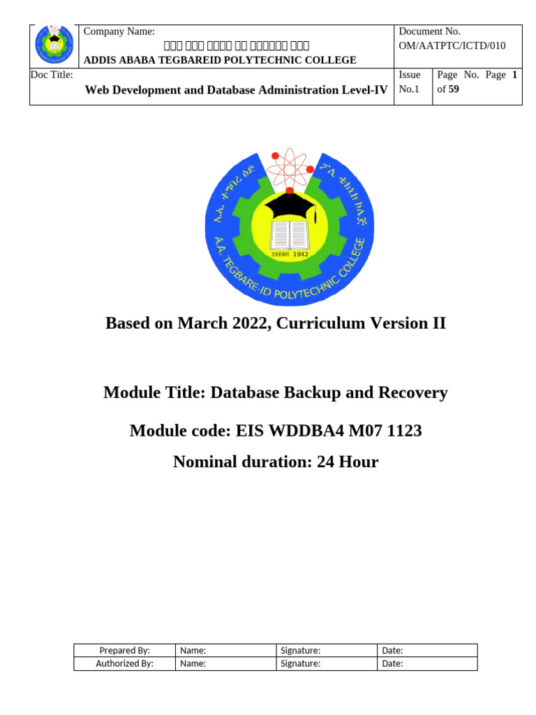 OM AATPC ICTD 007 WDDBA4 M07 Database Backup and Recovery | PDF | Backup | Databases