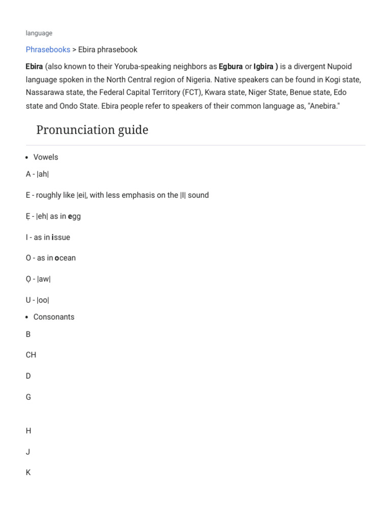Ebira Phrasebook - Travel Guide at Wikivoyage | PDF