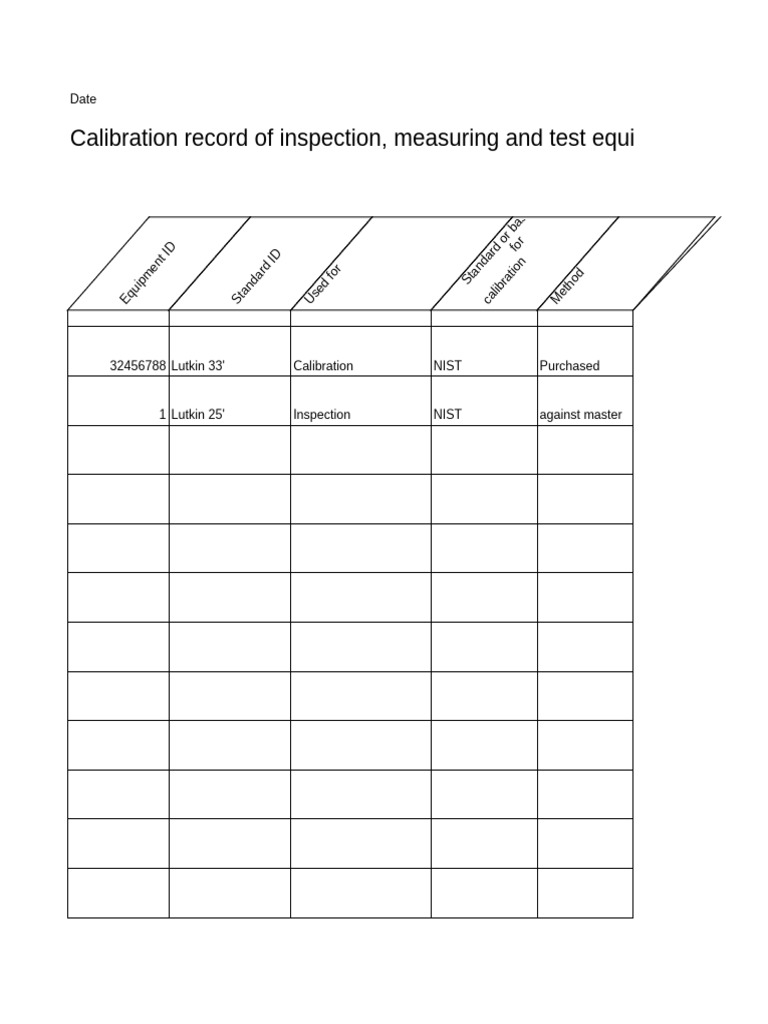 Calibration Record Sample (1) | PDF | Metrology | Accuracy And Precision