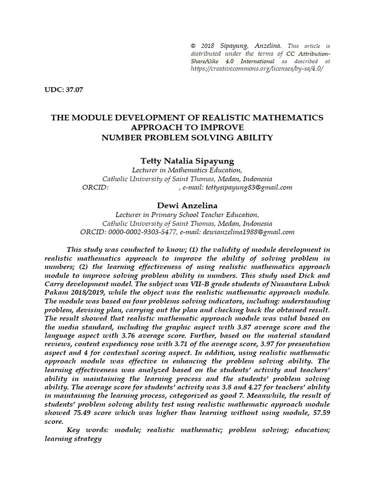 The Module Development of Realistic Mathematics Ap | PDF | Multiplication | Integer