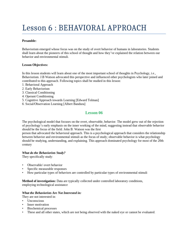 Lesson 6 | PDF | Classical Conditioning | Reinforcement