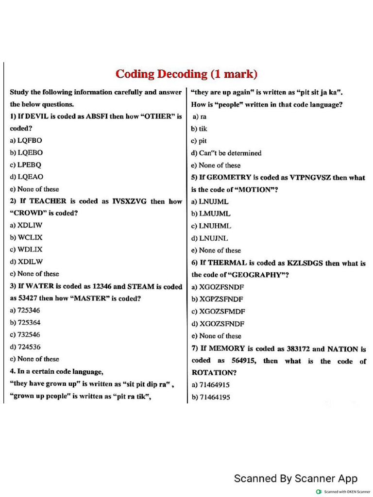 Coding Decoding For Banking | PDF