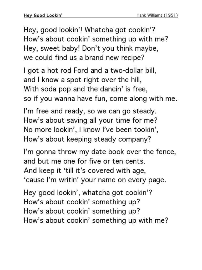 Classic Song Lyrics: Hey Good Lookin' | PDF