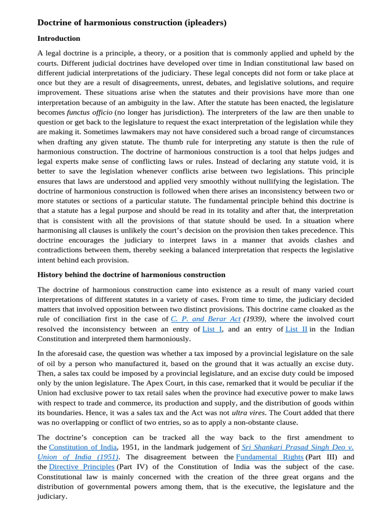 Doctrine of harmonious construction (ipleaders) - Copy | PDF ...