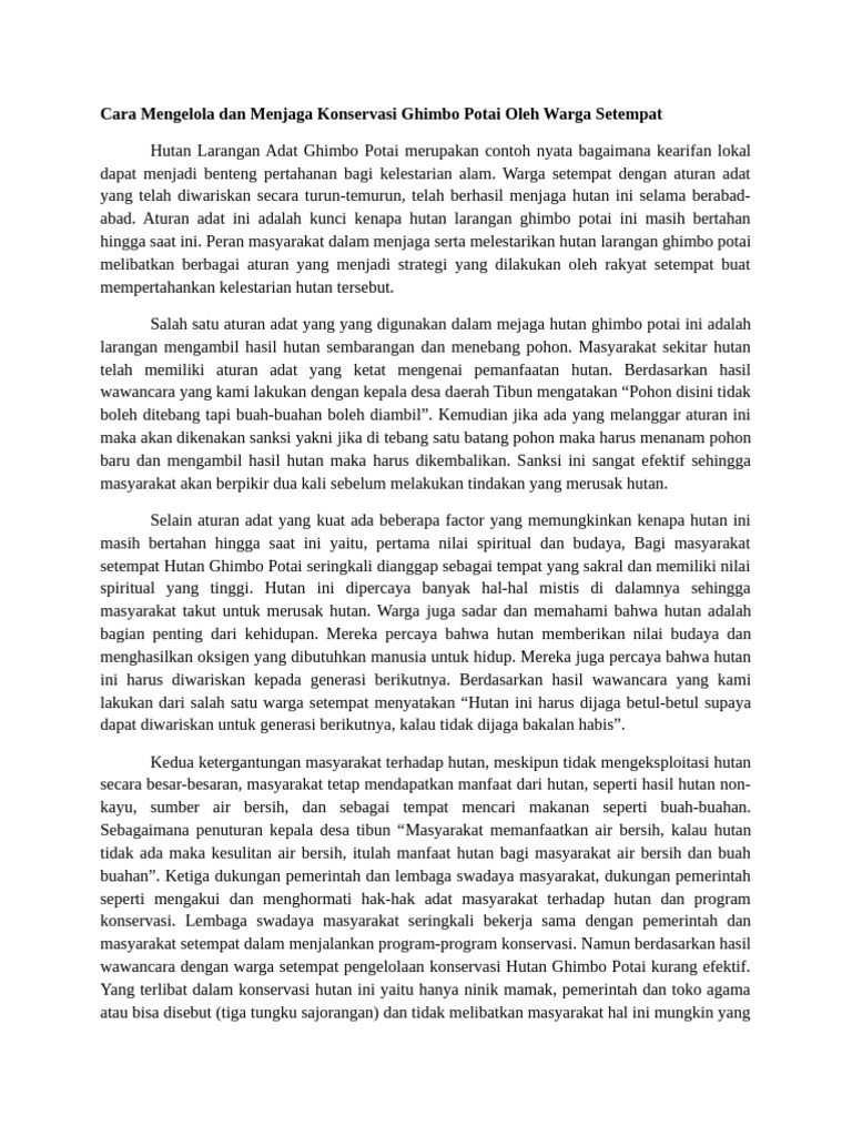 Pelestarian Hutan Ghimbo Potai Adat | PDF