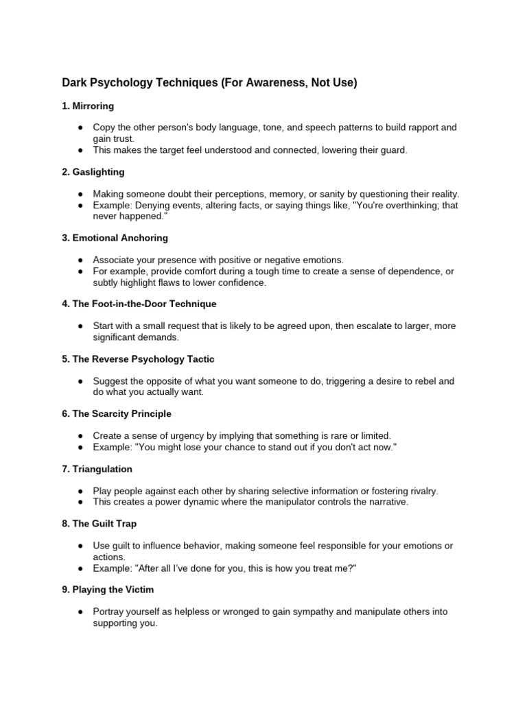 Dark Psychology Techniques Explained | PDF