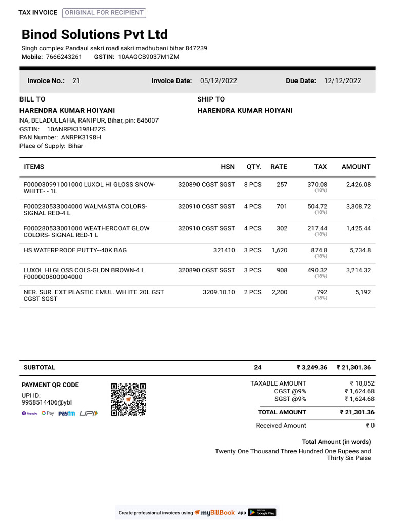 21-Sales invoice-HARENDRA KUMAR HOIYANI | PDF | Trade | Public Administration