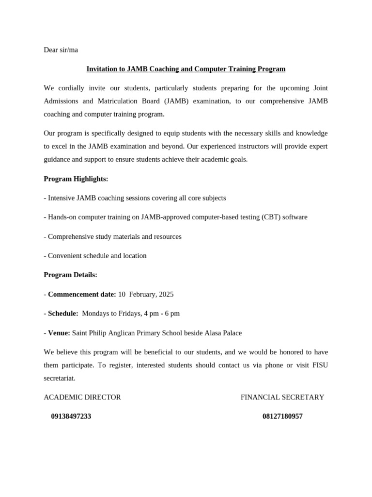 JAMB Prep & Computer Training | PDF