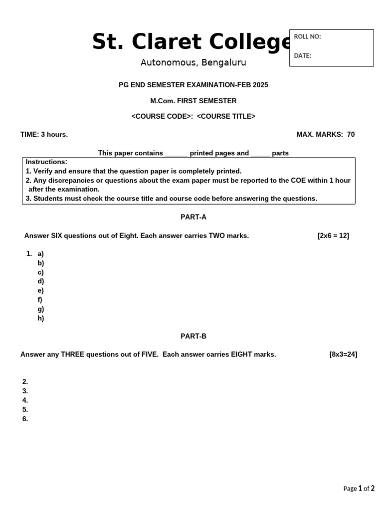 MCom ESE QP Template | PDF